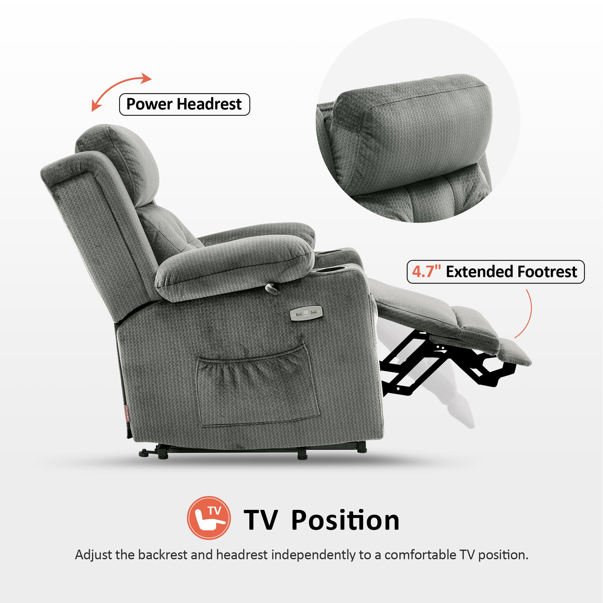 MCombo Small Lay Flat Dual Motor Power Lift Recliner Chair Sofa with H