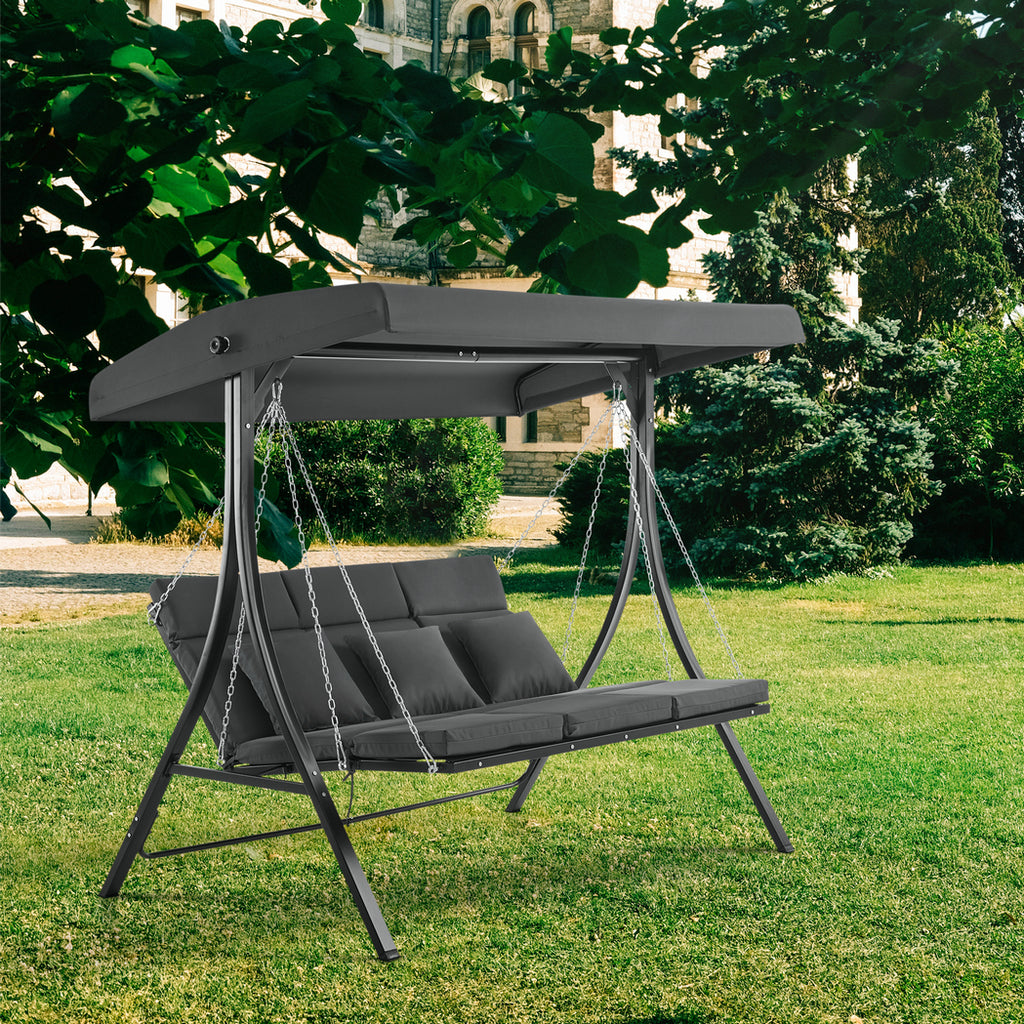 MCombo 3-Seat Reclining Patio Swing Chair with Chain Armrests, Outdoor