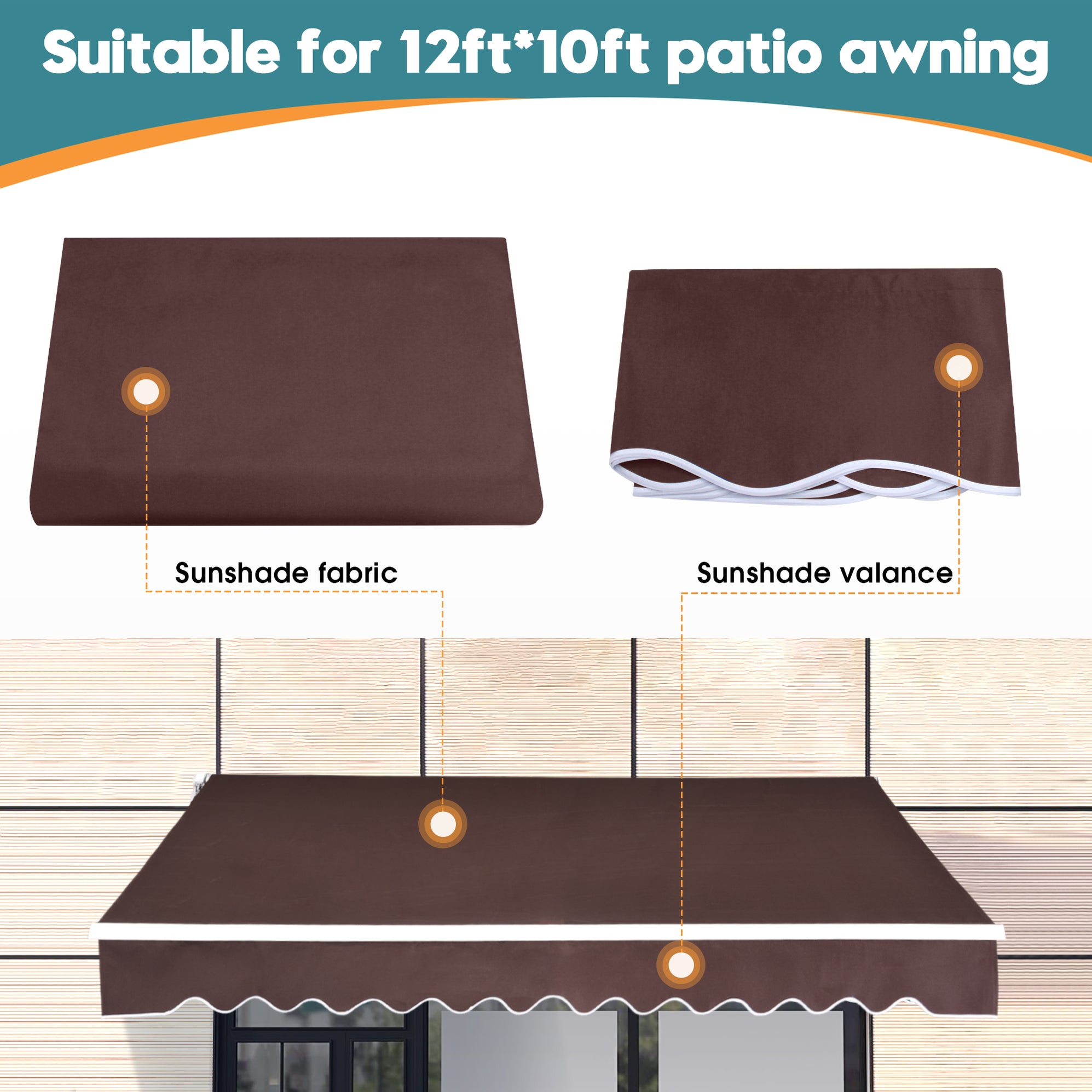 MCombo Patio Awning 10x8 /12x10 /13x8 Feet Fabric Replacement Sunshade
