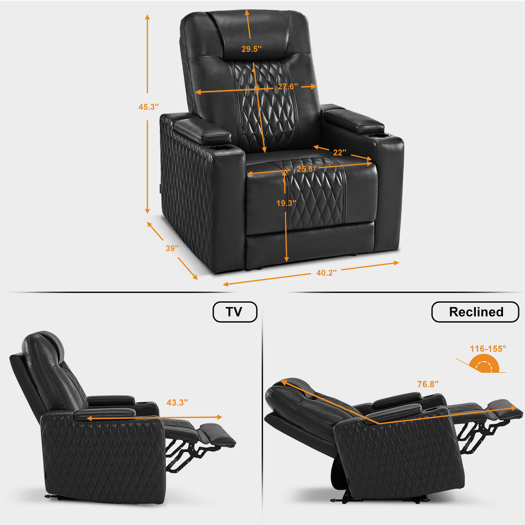 MCombo Power Recliner Chair with Adjustable Headrest, Home Theater Sea
