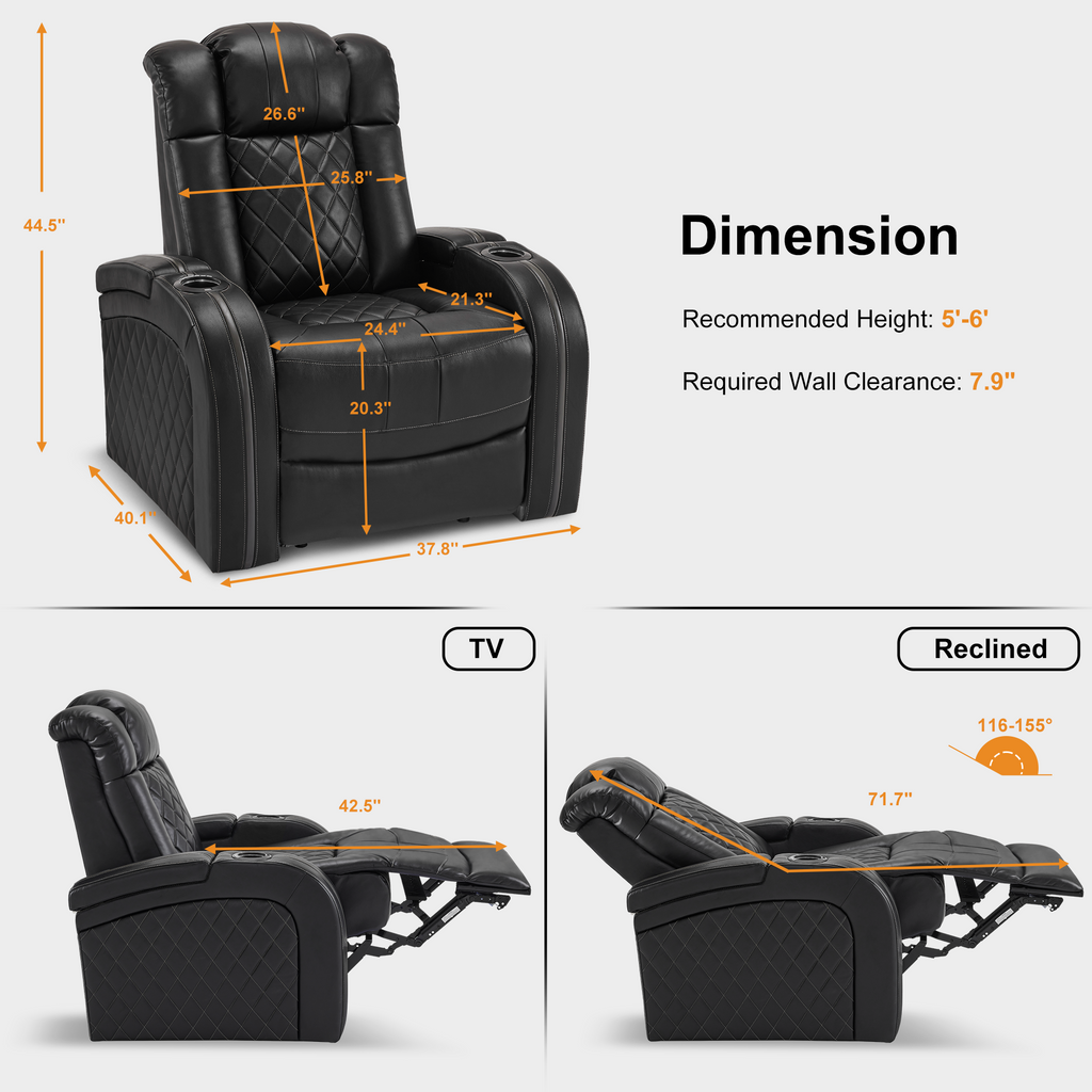 MCombo Home Theater Seating with Adjustable Headrest, Breathable Leath