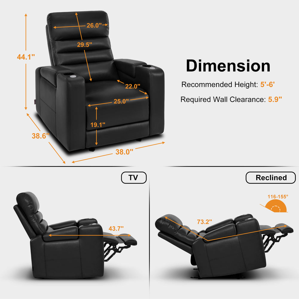 Power Recliner Chair, Home Theater Seating with Swivel Tray Table, HTS ...