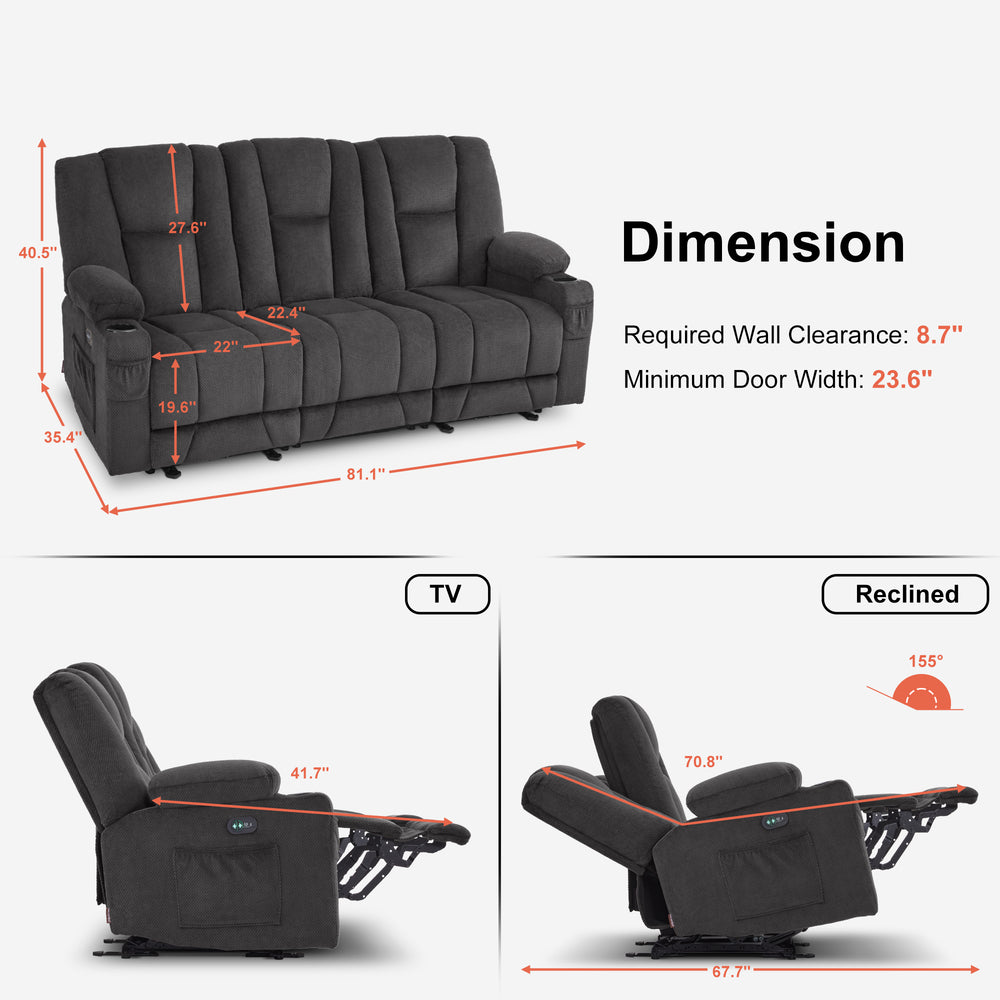 Power Reclining Sofa with Heat and Massage, Fabric 6015 – MCombo