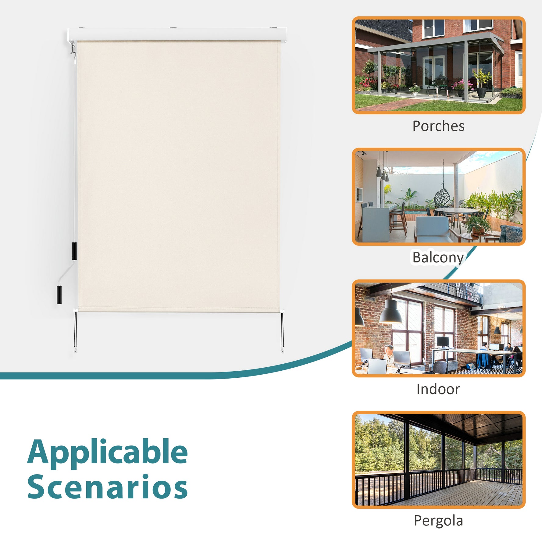 MCombo Outdoor Drop down Awning, Patio Roller Shades, Protective Valan