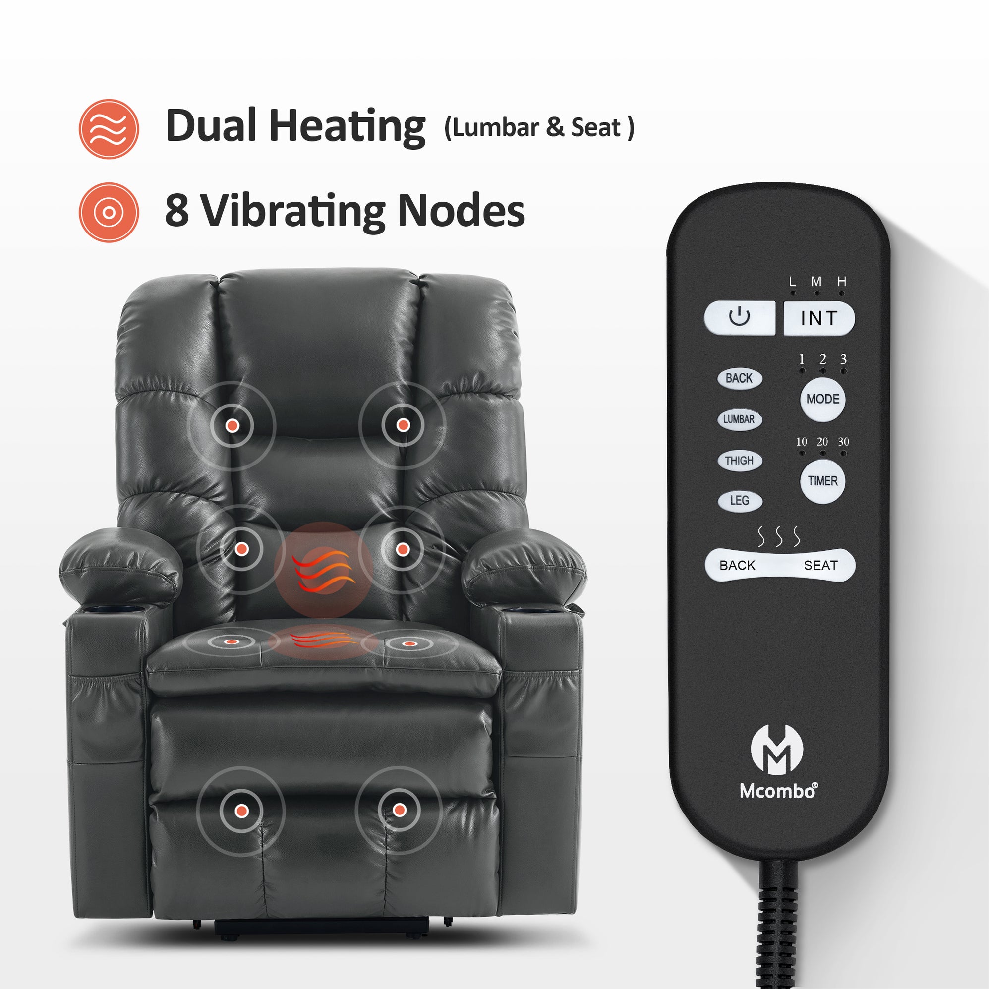 MCombo Large Dual Motor Power Lift Recliner Chair with Massage and Dua