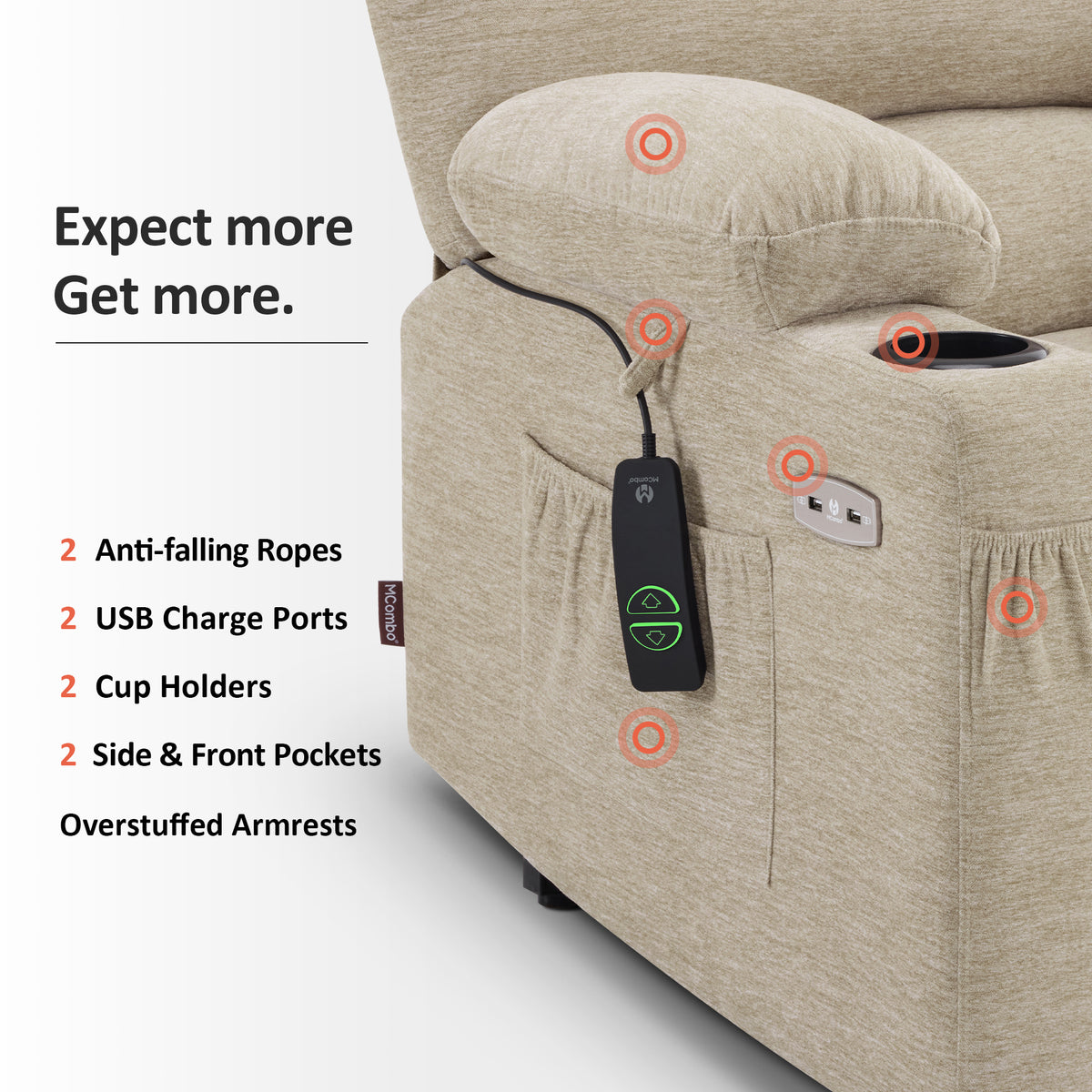 MCombo Power Lift Recliner Chair Sofa with Massage and Heat for Elderl