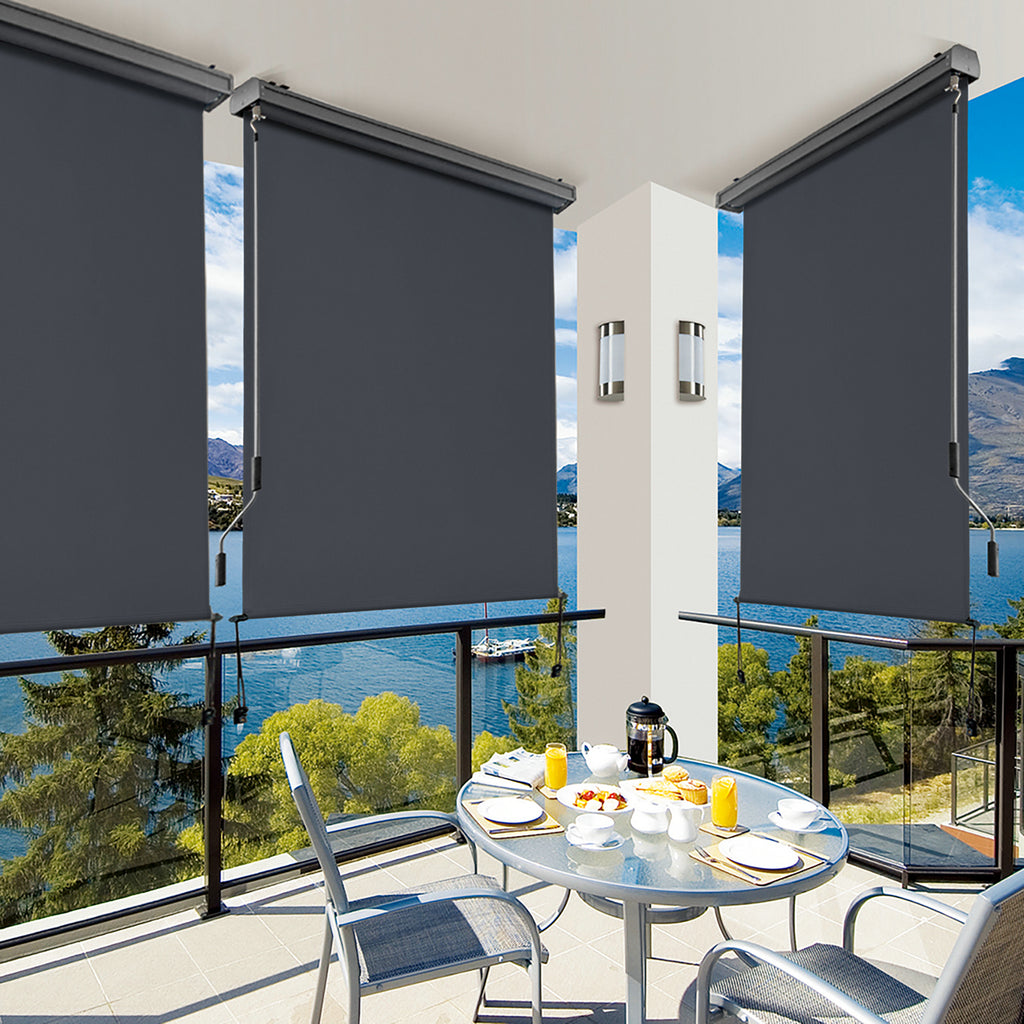 MCombo Outdoor Drop down Awning, Patio Roller Shades, Protective Valan