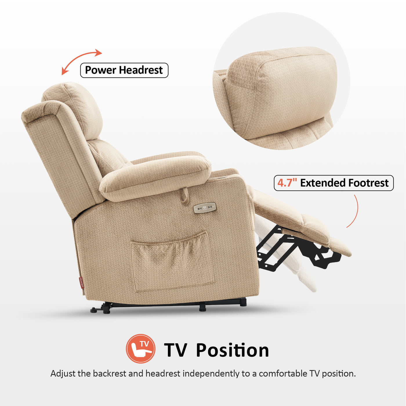 MCombo Small Lay Flat Dual Motor Power Lift Recliner Chair Sofa with H