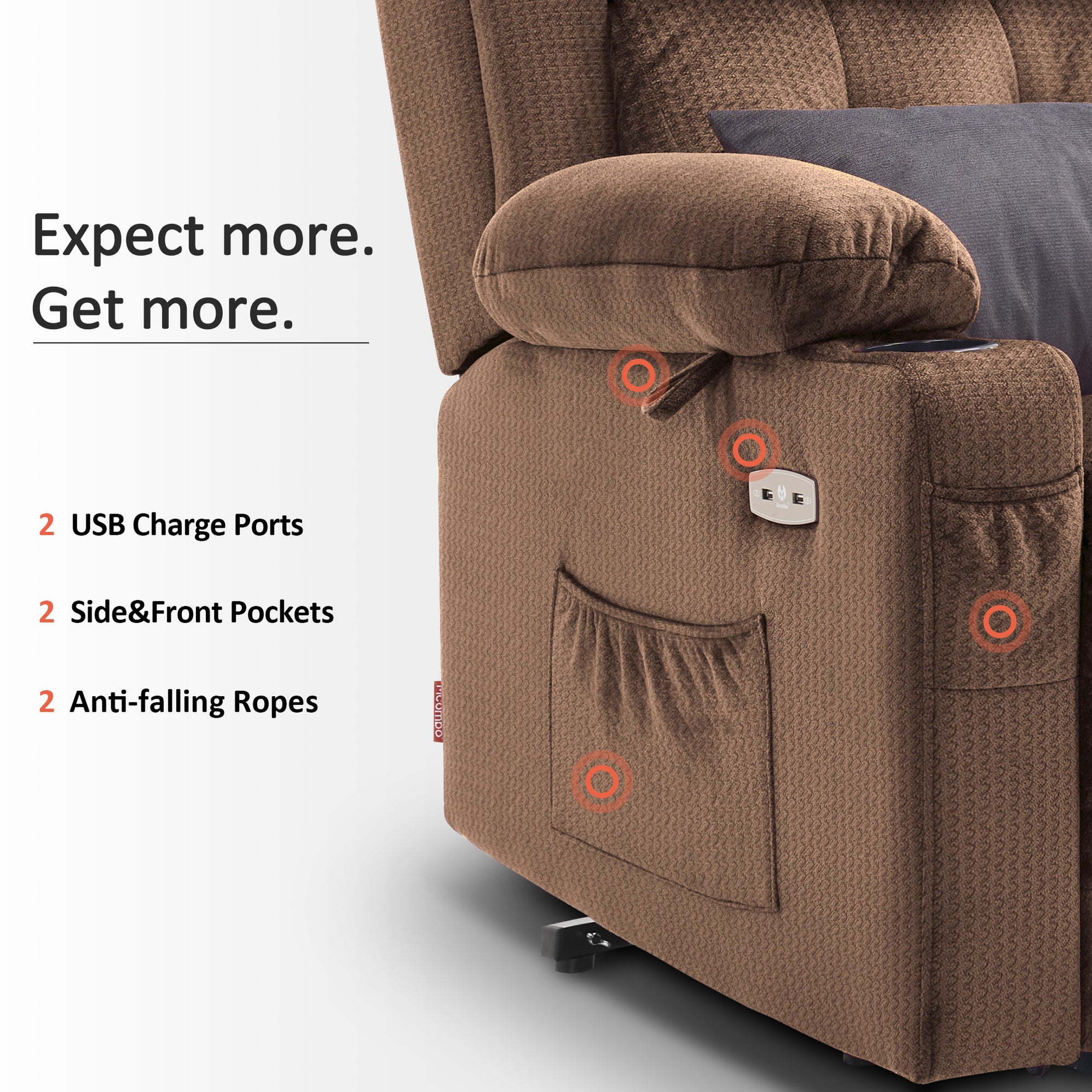 MCombo Small Lay Flat Dual Motor Power Lift Recliner Chair Sofa with H